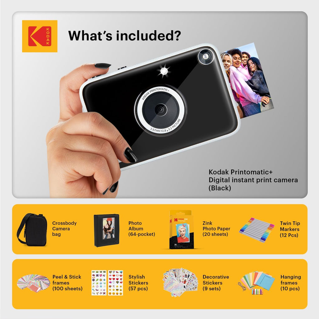 KODAK Printomatic+ Full Color Instant Print Digital Camera Gift Bundle ...